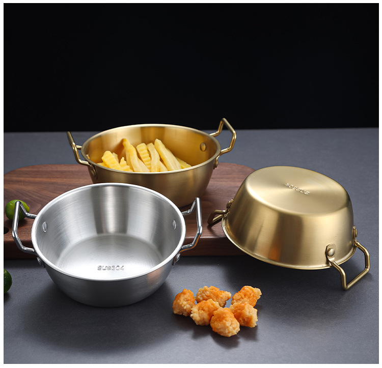 韩式不锈钢双耳小食篮碗沙拉碗火锅酱料碗备菜碗小吃薯条金色商用-阿里巴巴
