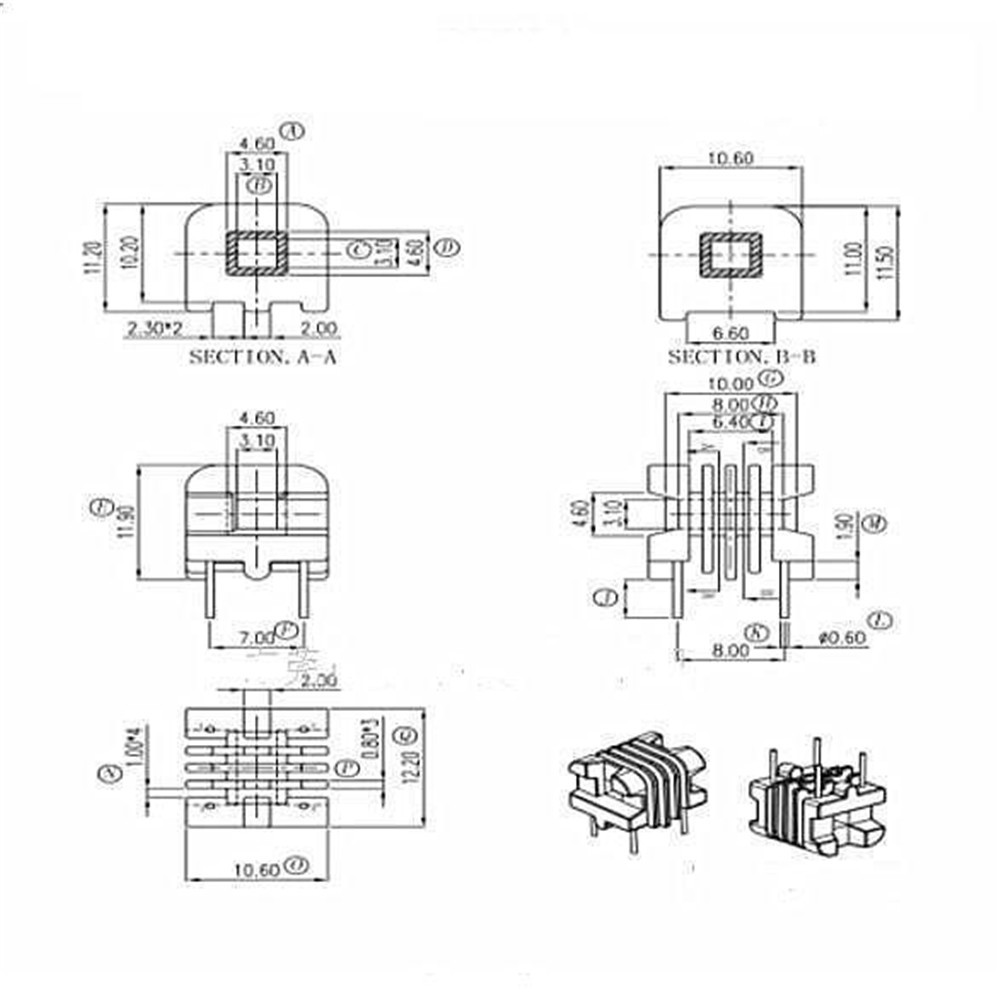 UU9.8变压器骨架UU9.8电木骨架UU9.8 四槽卧式骨架BOBBIN 2+2-阿里巴巴