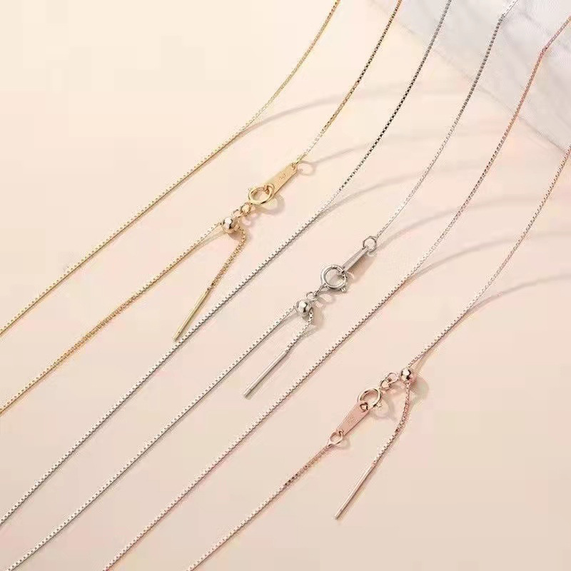 S925纯银项链万能链盒子链o字链女穿珠链项链针式DIY可调节锁骨链-阿里巴巴