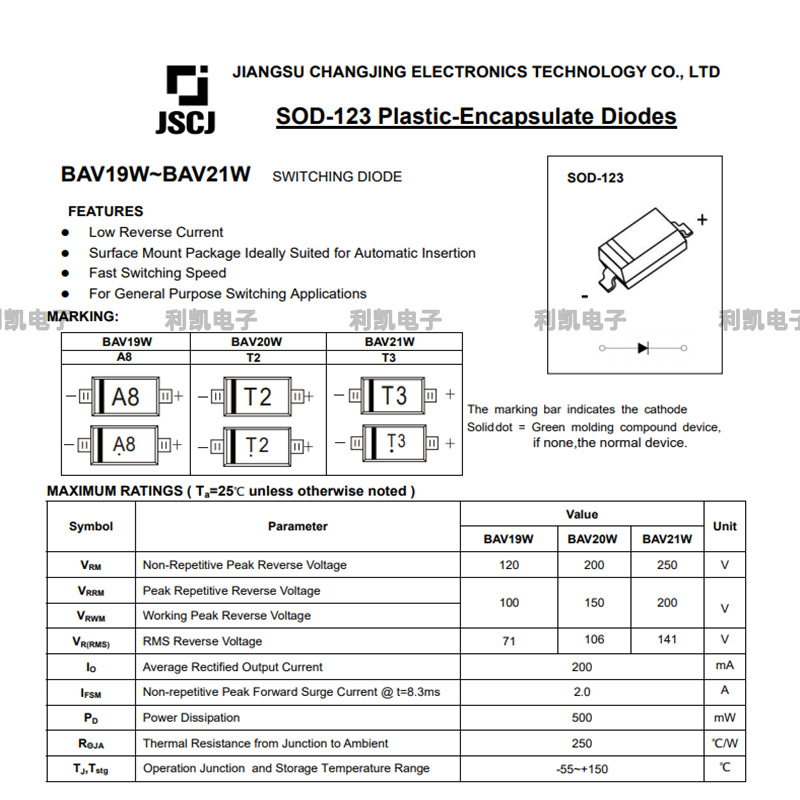 BAV21W 丝印T3 SOD-123 0.4A 200V 贴片二极管 原装长电长晶CJ-阿里巴巴