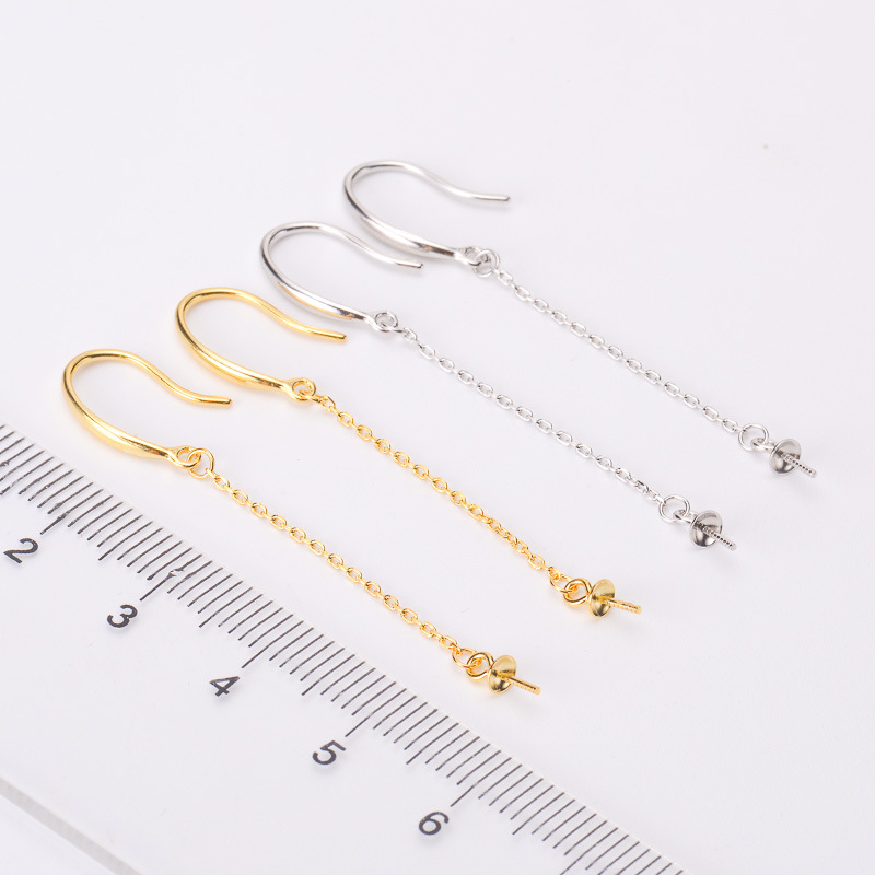 DIY珍珠配件 S925银耳钉空托 简约款银饰耳钩 配7-10mm圆珠 2819-阿里巴巴