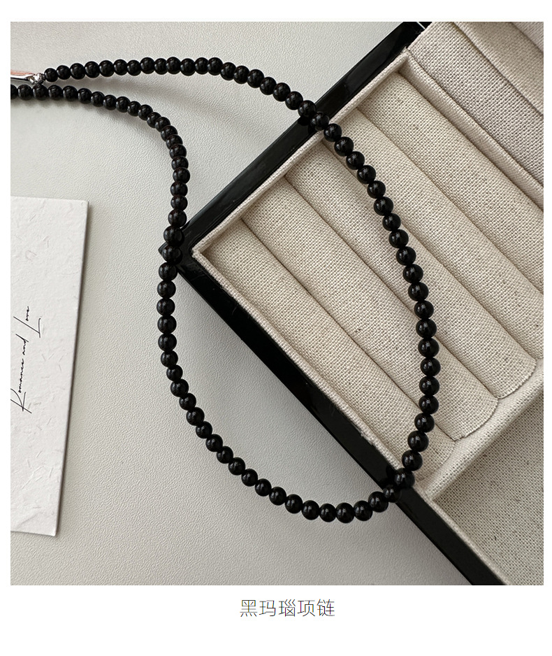 S925纯银fever同款黑玛瑙项链日韩版ins博主同款可叠戴串珠锁骨链-阿里巴巴