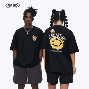 RFSD男装|2024春夏新款潮牌T恤胶浆印花宽松短袖街头宽松百搭男-阿里巴巴