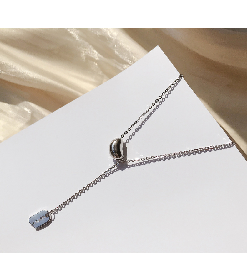 s925纯银方牌幸运豆项链女设计感小众ins冷淡风锁骨链2022年新款-阿里巴巴