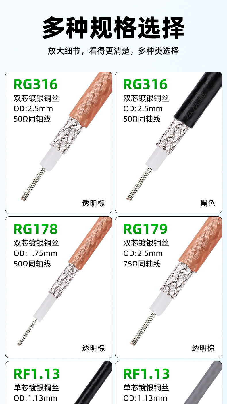 宏观盛批发低损射频线RG316 RG178 RF1.13镀银线高温50欧姆同轴线-阿里巴巴