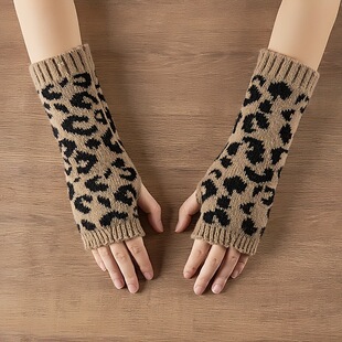 TEMU外贸秋季新款 Women's Gloves Mittens 女士豹纹针织涤纶手套-阿里巴巴