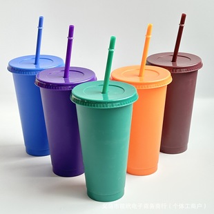 跨境爆款PP塑料吸管杯单层 大容量710ml莫兰迪色24OZ可印LOGO-阿里巴巴