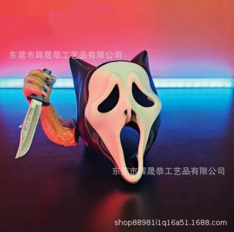 跨境 Screaming Ghost Face Cat Mask 尖叫猫面具帽兜鬼脸面具-阿里巴巴