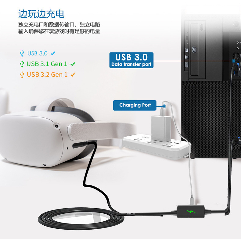 VR线第三代独立供电适用元宇宙mate quest pro oculus VR串流眼镜-阿里巴巴