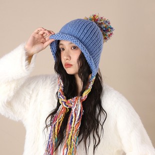 彩色流苏麻花辫包头帽女秋冬新款时尚百搭显脸小套头帽保暖护耳帽-阿里巴巴