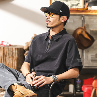 美式复古260g重磅T恤男短袖夏季2025新款宽松半拉链翻领polo衫男-阿里巴巴