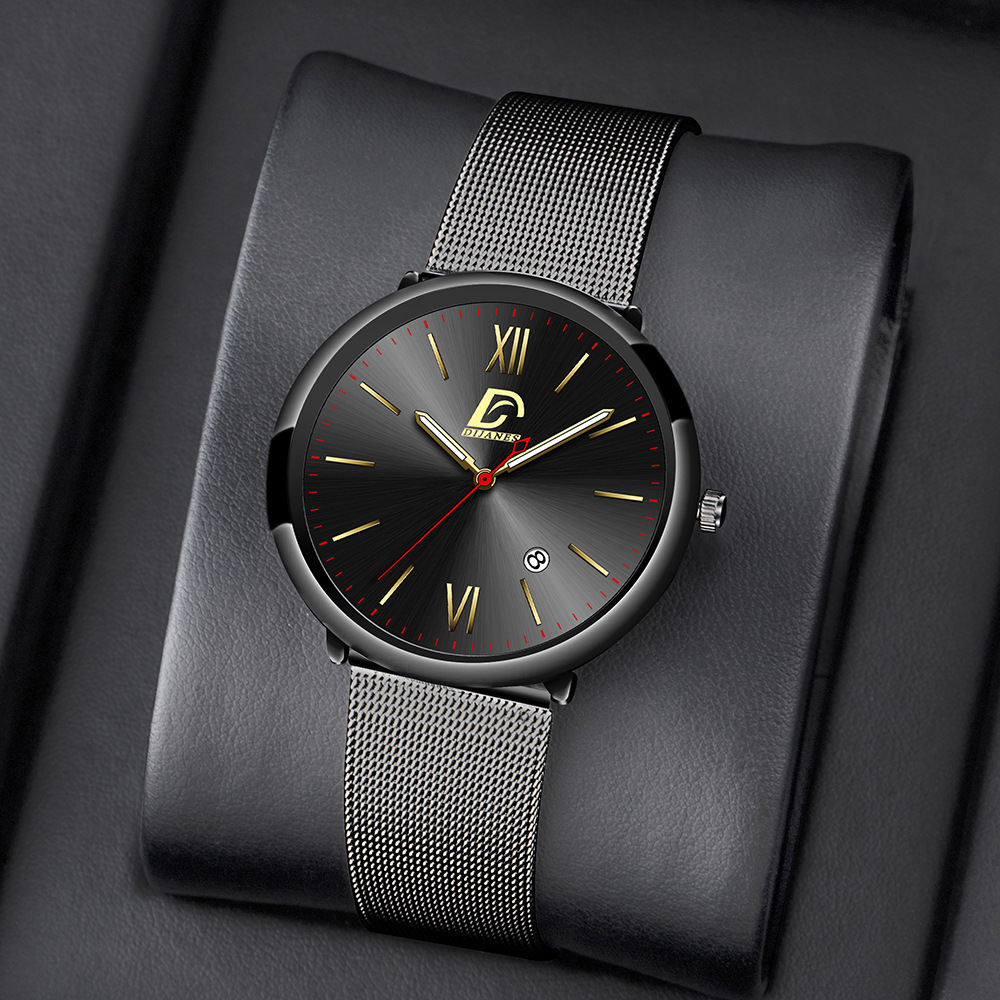 DIJANES 跨境爆款男士不锈钢日历手表韩版简约风学生手表夜光腕表-阿里巴巴