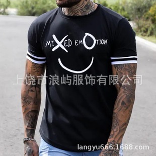 欧美新款3D印花个性笑脸图搞怪黑色男款3D短袖T恤衫厂家批发-阿里巴巴