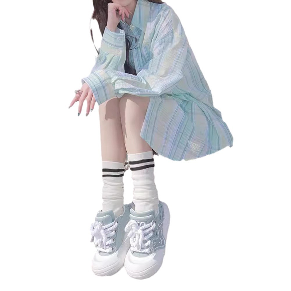 Summer Coat Korean-style Loose Sunscreen Long-sleeved Plaid Shirt Lazy ...