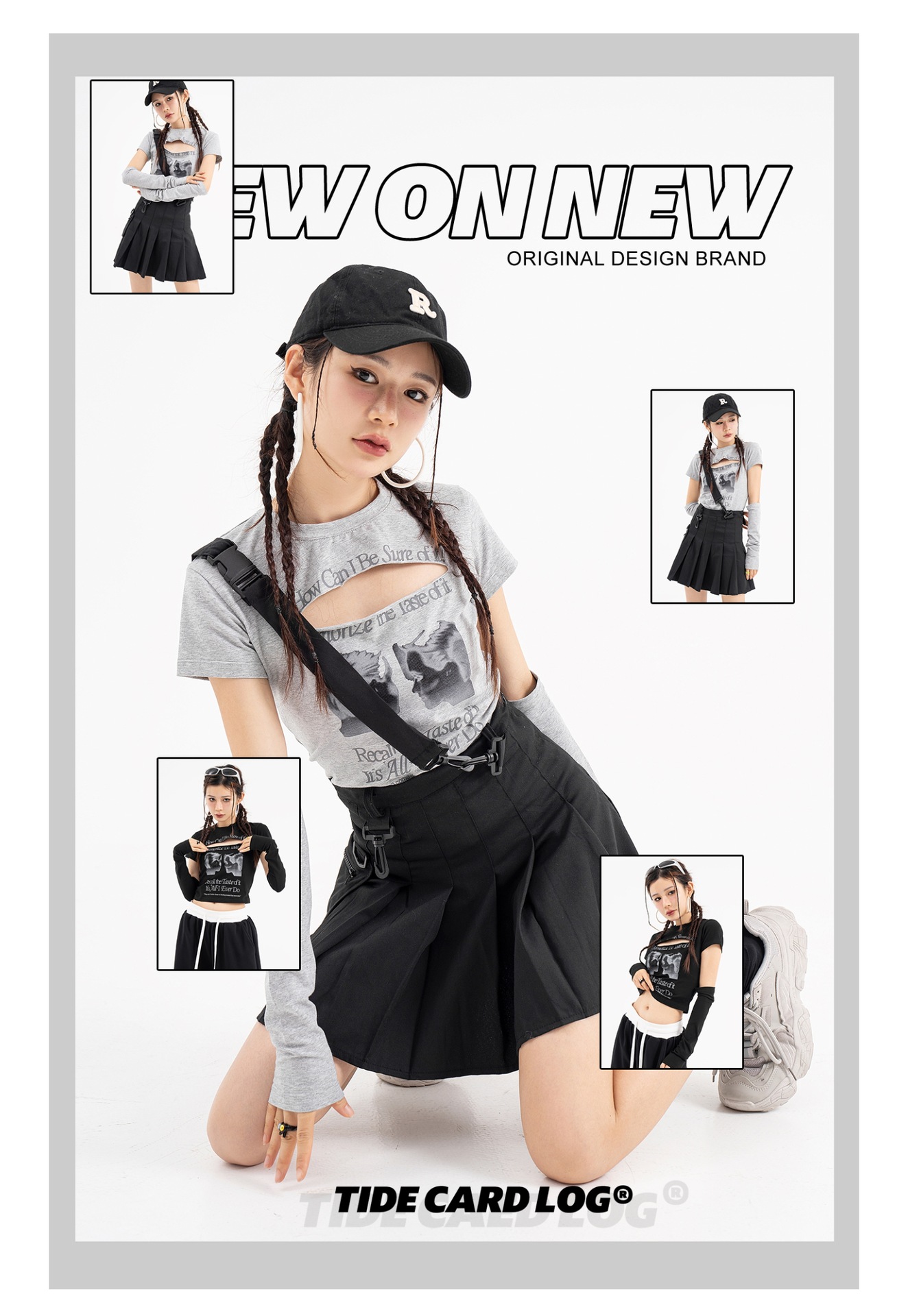 TIDE CARD LOG新品美式性感修身露脐短款印花套袖上衣长袖辣妹T恤-阿里巴巴