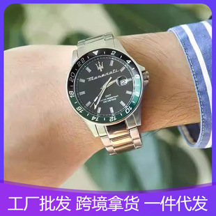 玛莎拉蒂手表绿水鬼石英表男士钢带欧美腕表商务气质男表防水-阿里巴巴