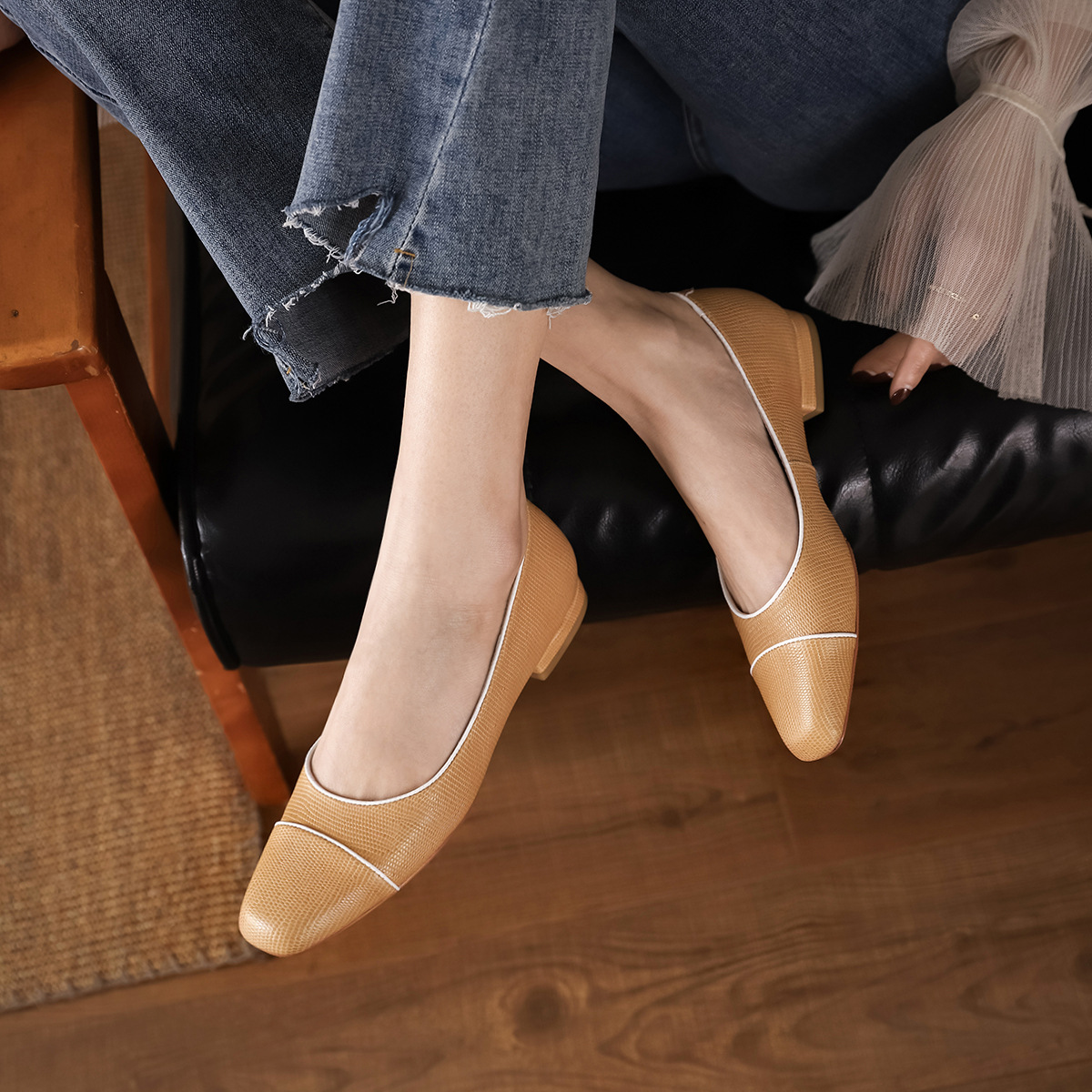 Chiko Anjali Square Toe Block Heels Pumps