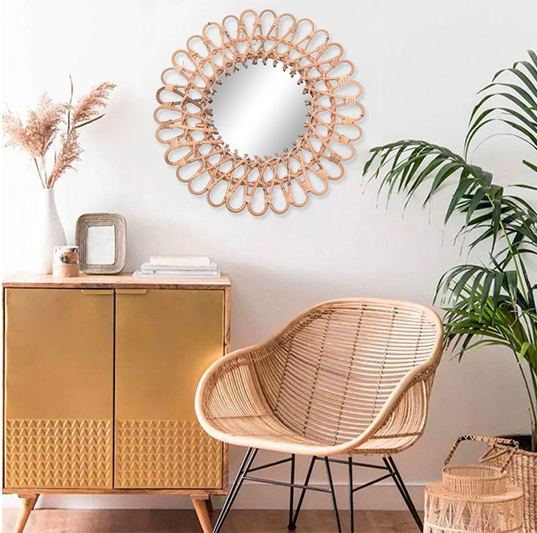 Buy quality Gold Weaving Decorative Mirror Nordic Primary Color Wicker ...