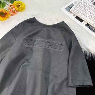 麂皮绒重磅T恤男夏季ins潮牌大码高级感230g短袖美式宽松半袖体恤-阿里巴巴