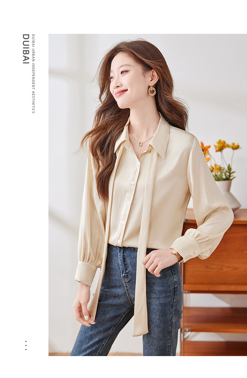 蝴蝶结飘带职业长袖女式白衬衣衫女士上衣2025春秋内搭设计感Q165-阿里巴巴