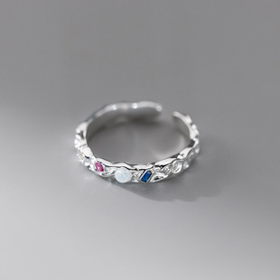 纳兰 S925纯银不规则彩石开口戒指手饰品女R02006-阿里巴巴