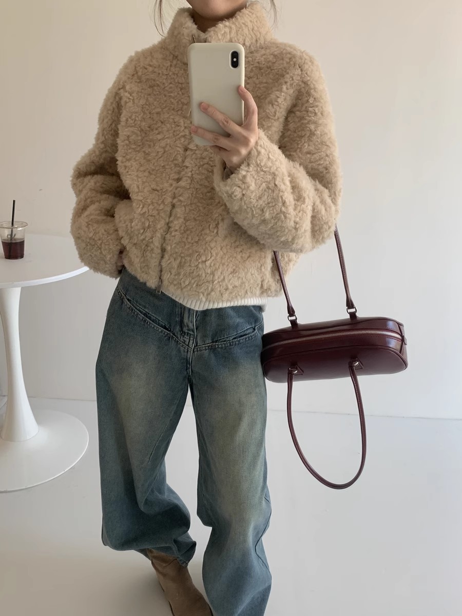 【冷冬随笔】100绵羊羔毛冬季新款羊剪绒皮毛一体皮草外套女短款-阿里巴巴