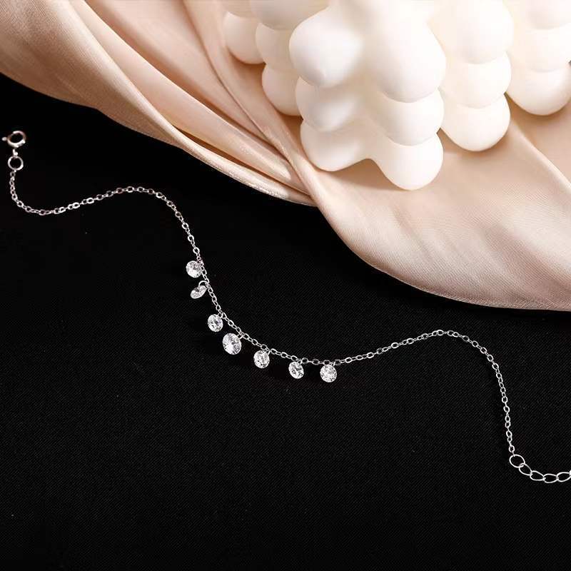 S925 Sterling Silver Anklet Women's Seven Diamond Niche Design Foot Chain Light Luxury Niche ...