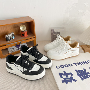 H1278 春款2024新款港风板鞋女百搭皮面厚底学生韩版圆头小白鞋子-阿里巴巴