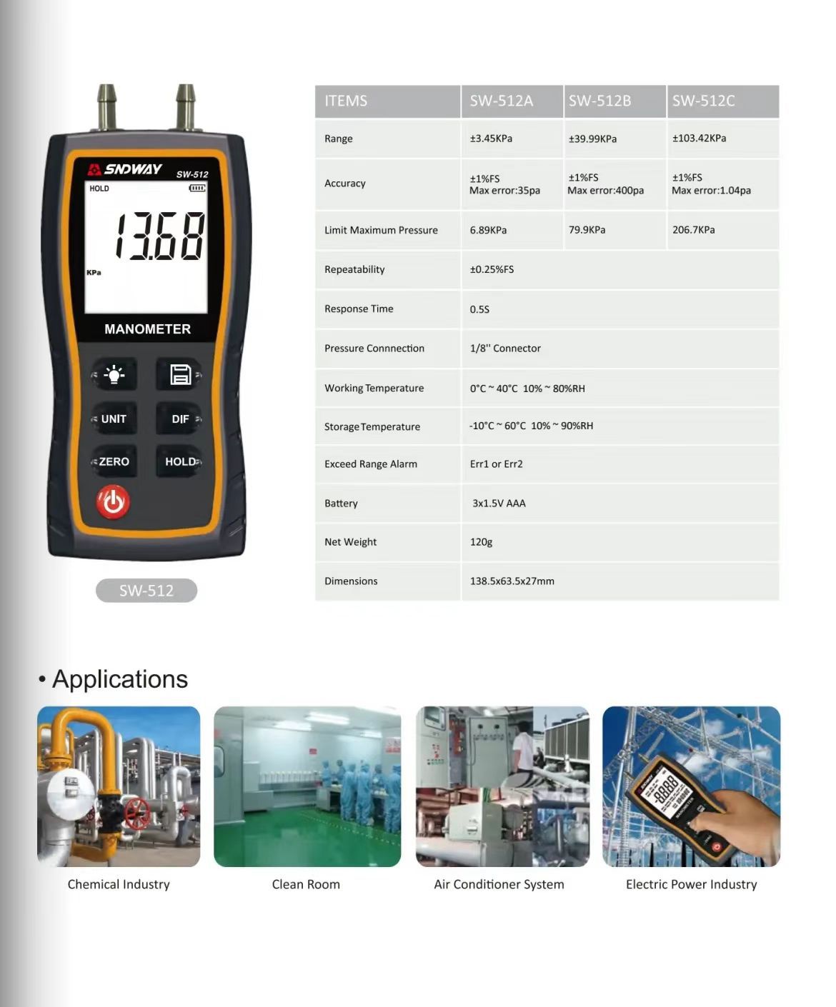 深达威SW512B/SW512C数字差压计 手持式压差表压力计负压测试仪-阿里巴巴