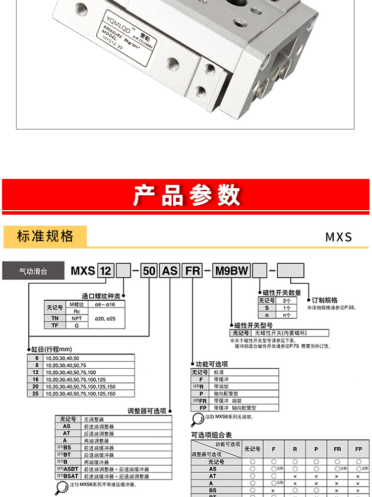 SMC型滑台气缸MXS/HLS6/8/12/16/20/25-30/40/50/75AS直线导轨-阿里巴巴