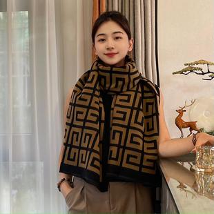 加厚保暖仿羊绒围巾DY爆款回形迷宫双面女冬季办公室空调披肩围脖-阿里巴巴