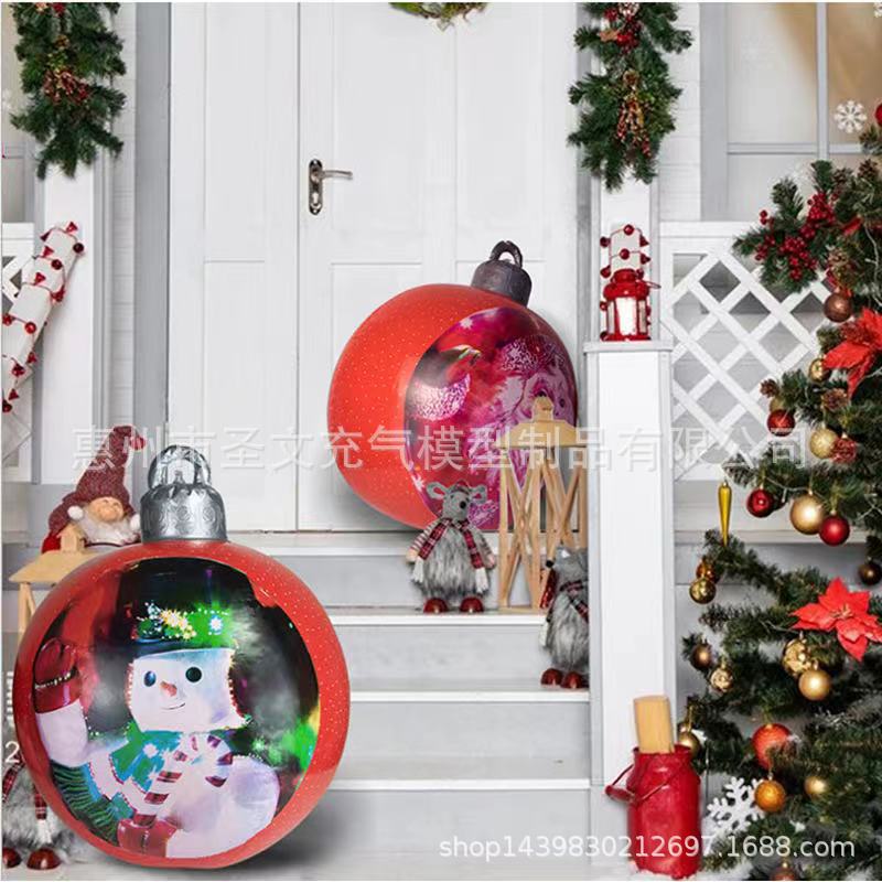 节日派对庭院挂灯球亚马逊新款趣味印花充气球户外圣诞树装饰灯球-阿里巴巴