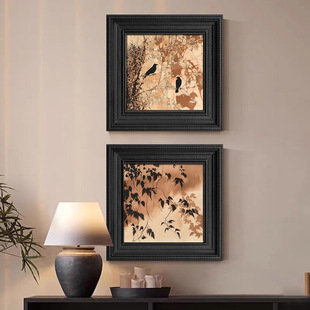 中古诧寂风客厅抽象夜莺组合装饰画法式小众艺术餐厅玄关斗柜挂画-阿里巴巴