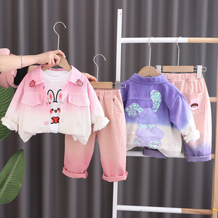 女童春套装卡通韩版婴儿亮片兔牛仔三件套儿童洋气童装一岁女宝宝-阿里巴巴
