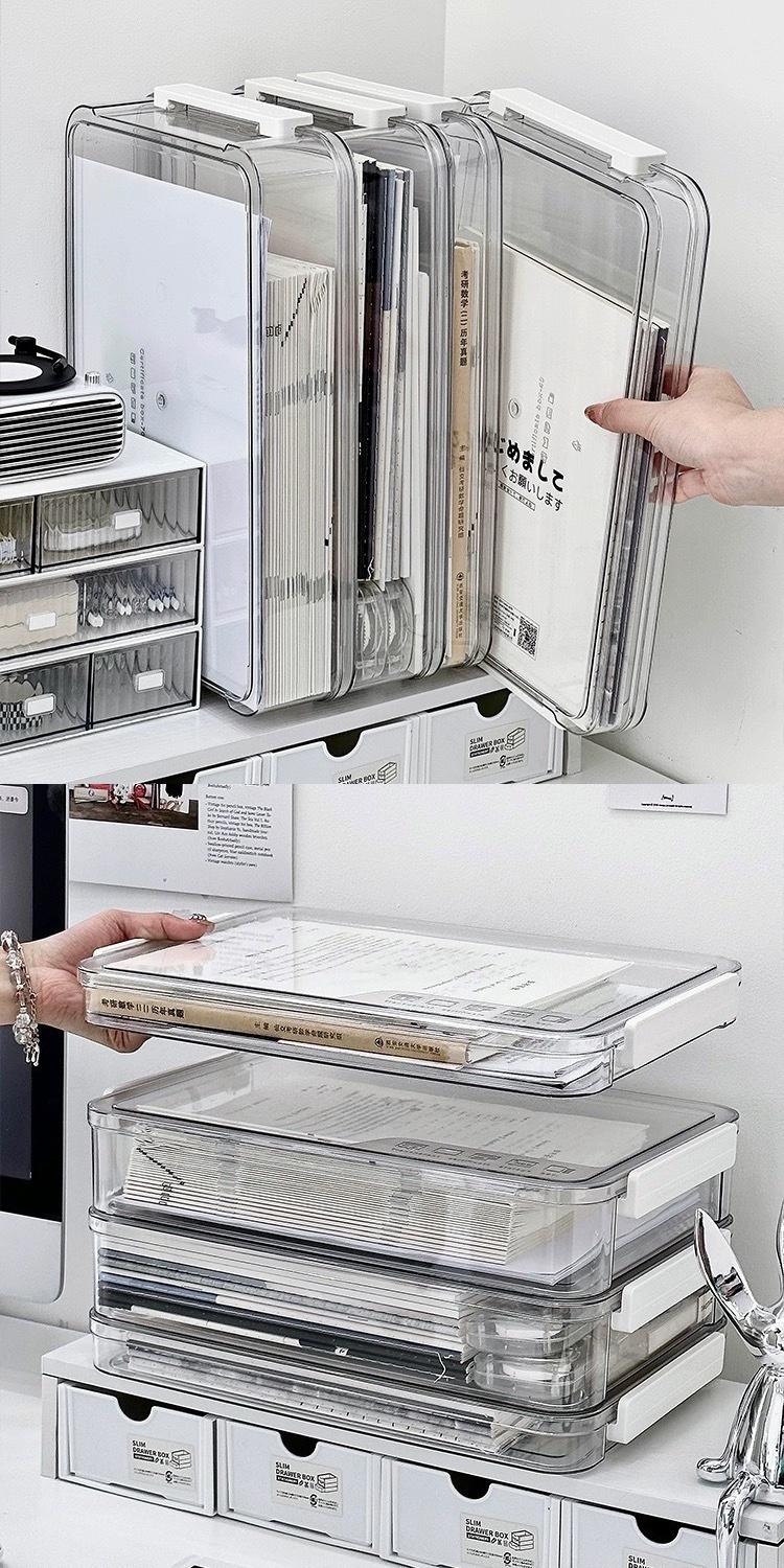 办公室文件收纳盒透明亚克力试卷档案盒置物架纸盒可叠加资料盒-阿里巴巴