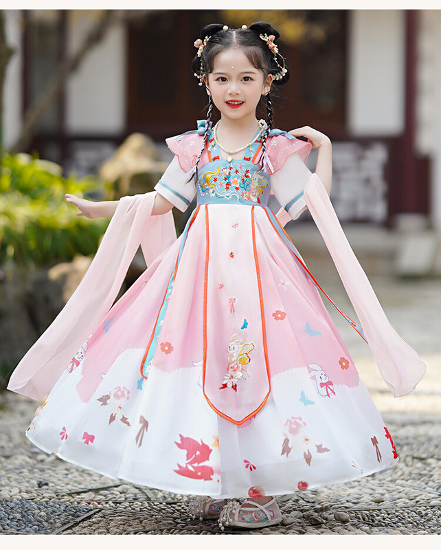 Blue pink Fairy Hanfu girls folk dance dress children with elegant ...