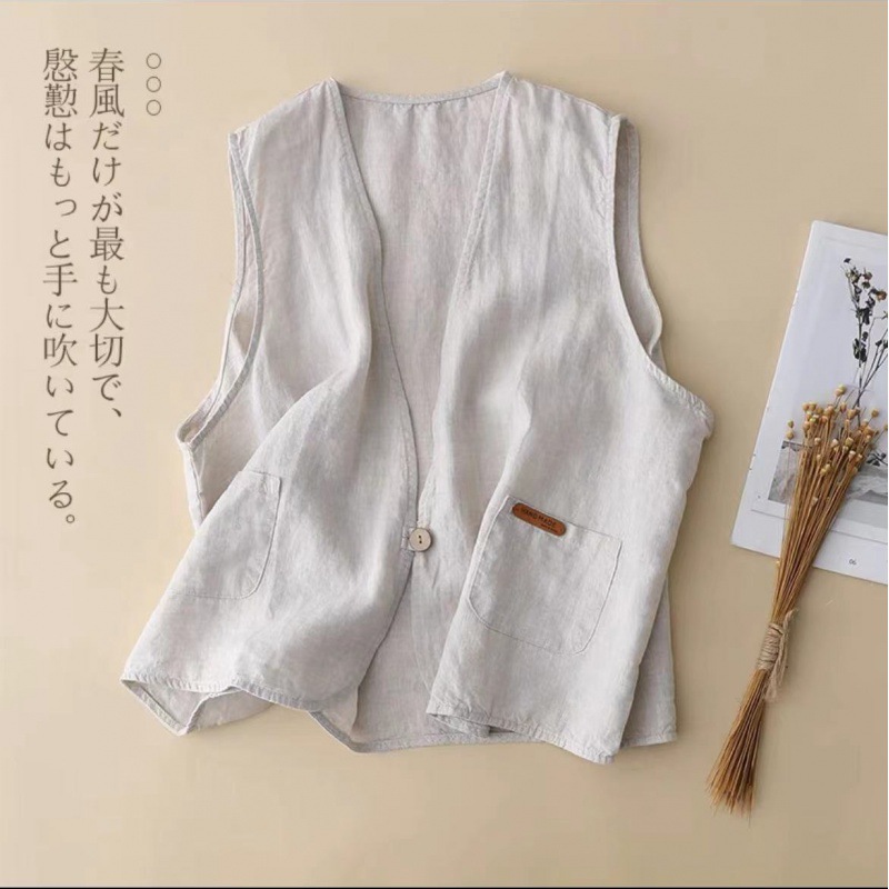 New Arrival Linen Artistic Original Color Vest Summer Outer Wear Thin ...