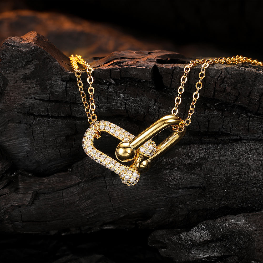 s925纯银镶钻马蹄项链小红书锁骨链百搭个性网红博主主推-阿里巴巴