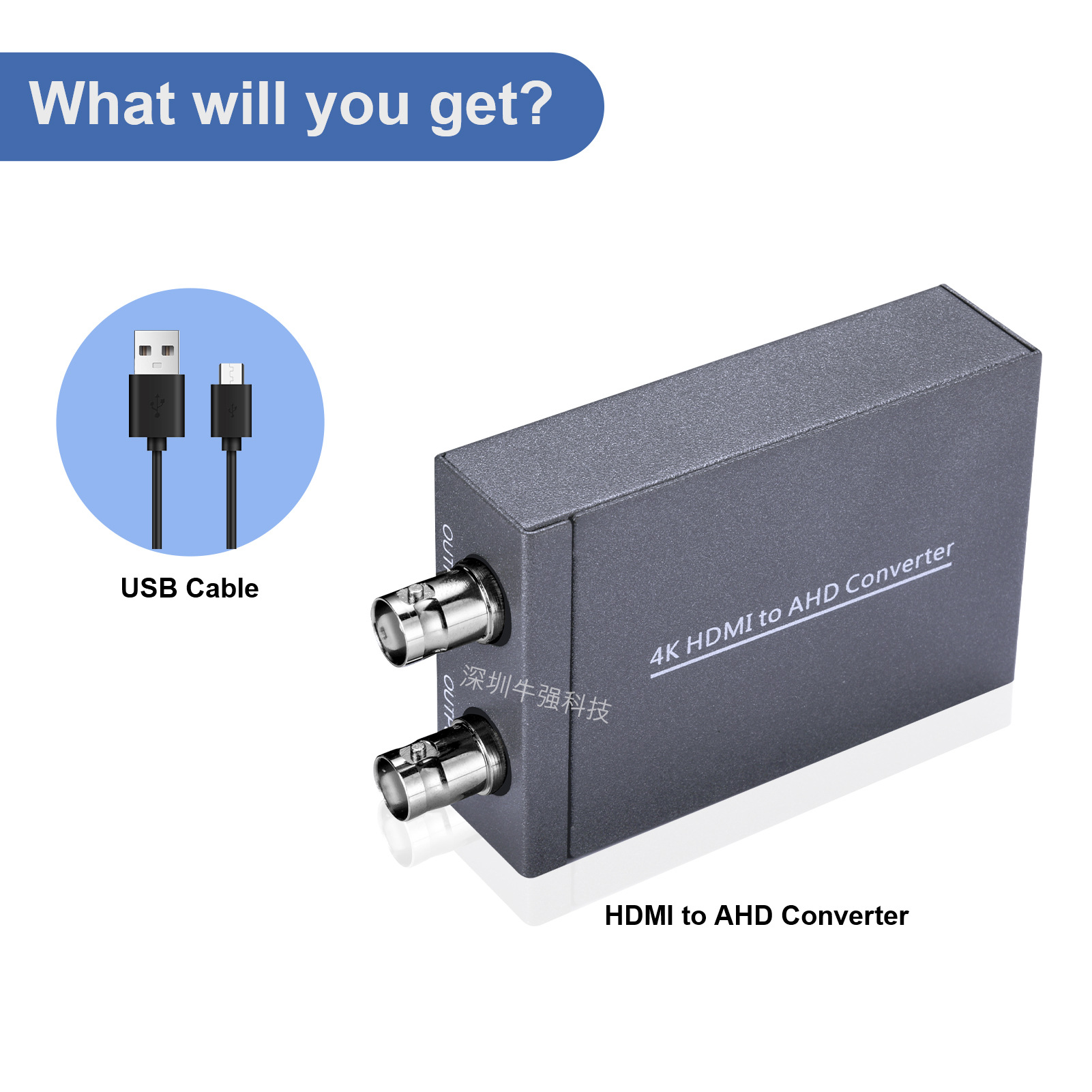 4K HDMI转AHD 1080P转换器同轴转换环通输出HDMI to AHD信号1进2-阿里巴巴