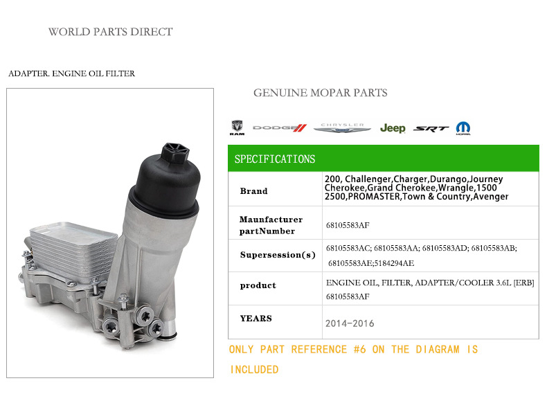 适用于DODGE CHRYSLER RAM JEEP 3.6L 全铝机油格底座 68105583AF-阿里巴巴