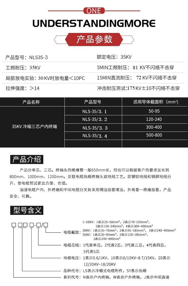科尔35KV高压冷缩电缆终端头 三芯户内电缆头NLS-35-3.1冷缩终端-阿里巴巴