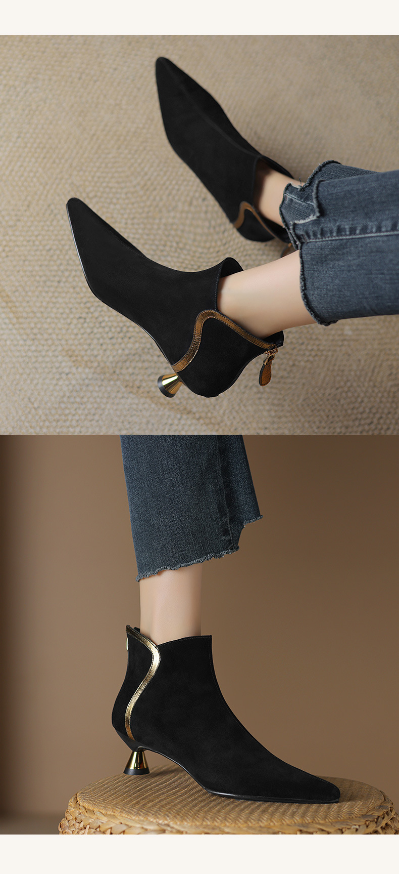 CHIKO Hallie Pointy Toe Kitten Heels Ankle Boots