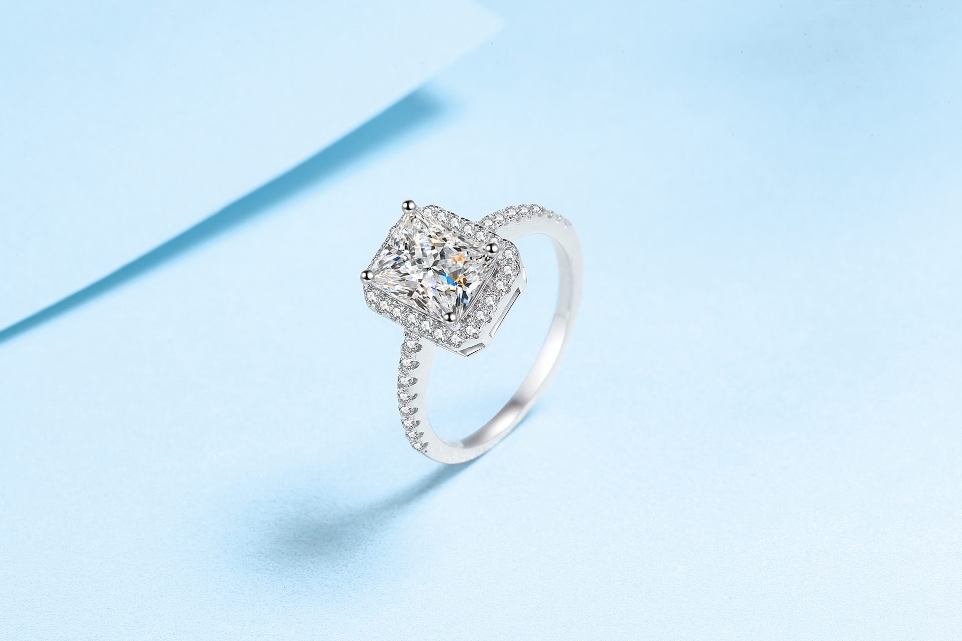 925纯银女ins个性指环镀pt950金异形长方莫桑石戒指轻奢小众钻戒-阿里巴巴