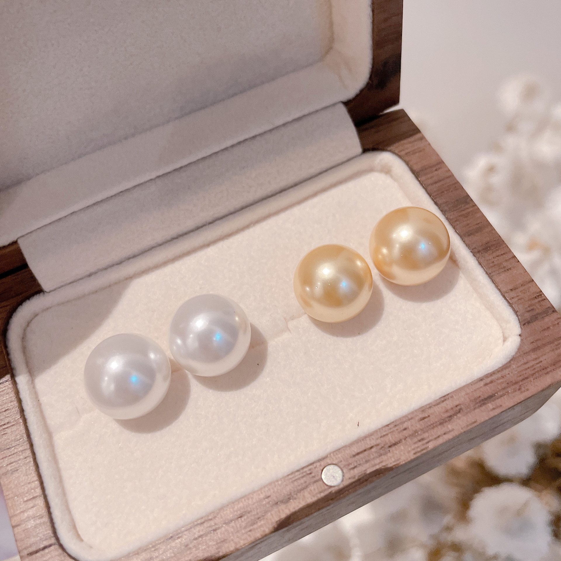 s925纯银12mm超大珍珠耳钉赫本风单颗黄珍珠基础款耳钉高级感耳饰-阿里巴巴