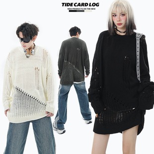 TIDE CARD LOG|秋冬欧美街潮复古镂空慵懒风纯色针织衫情侣款毛衣-阿里巴巴