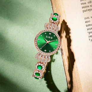 ZIDO品牌简约时尚女式手表百搭休闲气质轻奢镶钻小皇冠绿女士腕表-阿里巴巴