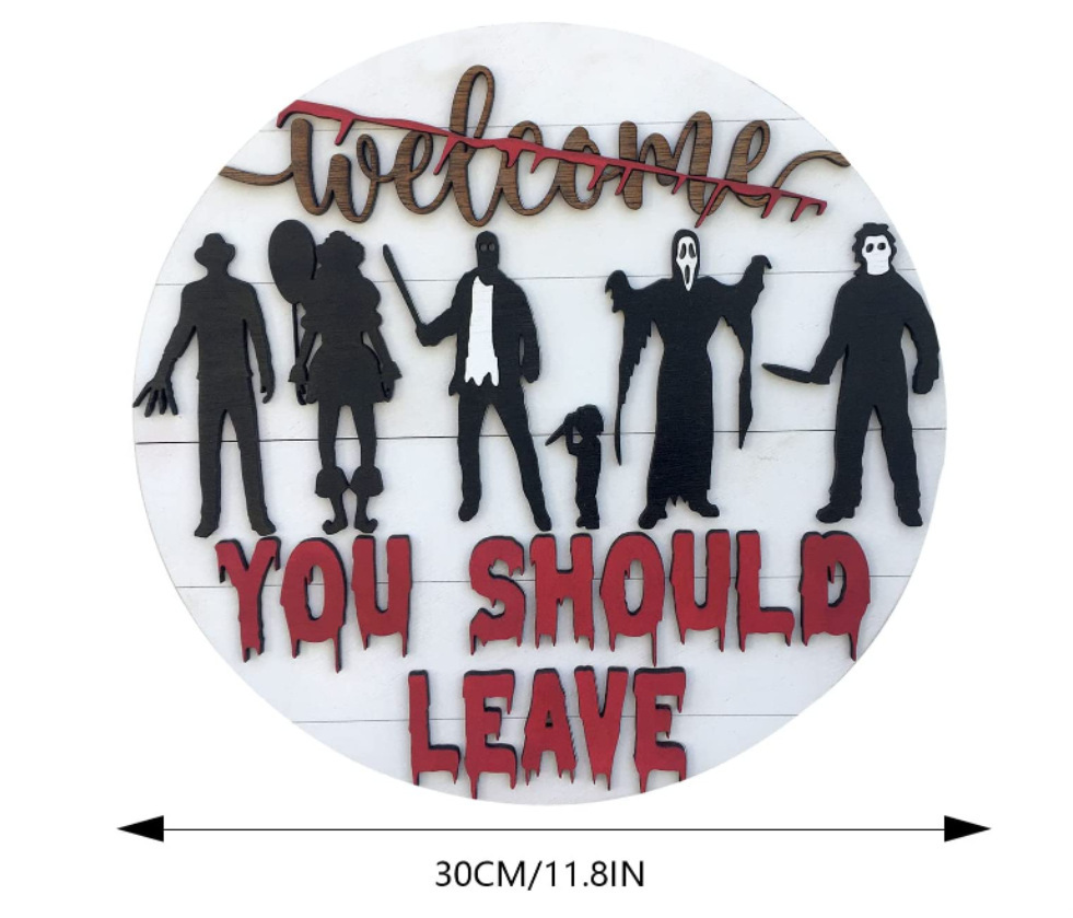 Horror Welcome Sign 前门的恐怖欢迎标志万圣节花圈装饰节日门牌-阿里巴巴