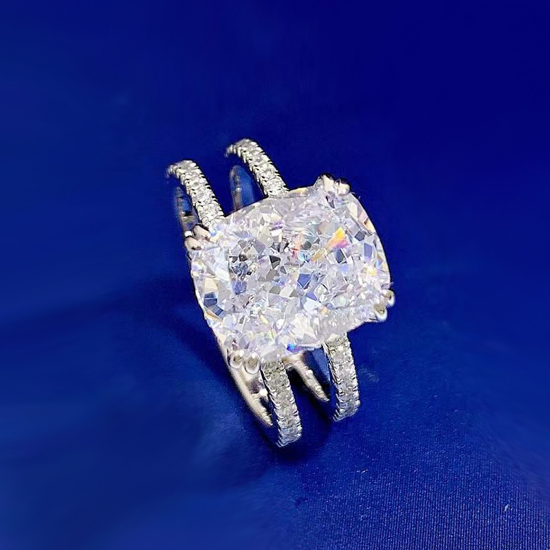 隆隆金 2023新款S925纯银进口高碳钻9*11欧美wish爆款微镶戒指女-阿里巴巴