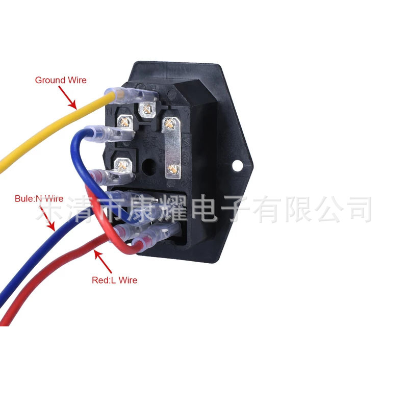 跨境带焊线插座三合一AC-01A卡式带耳朵带保险丝带端子AC电源插座-阿里巴巴