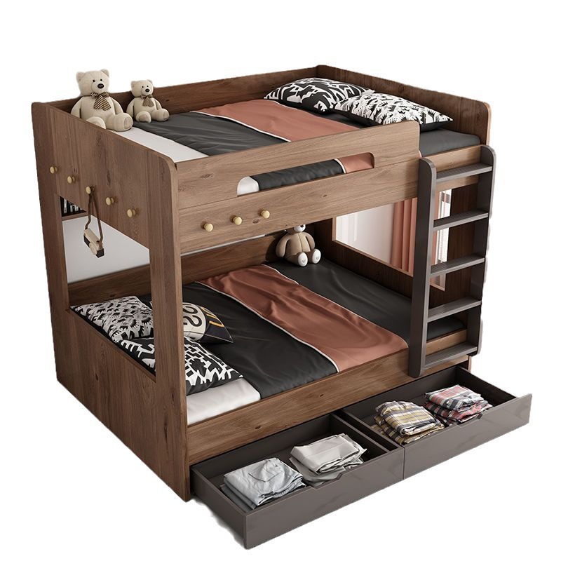 Modern simple high and low bed up and down bed Nordic log mother bed ...